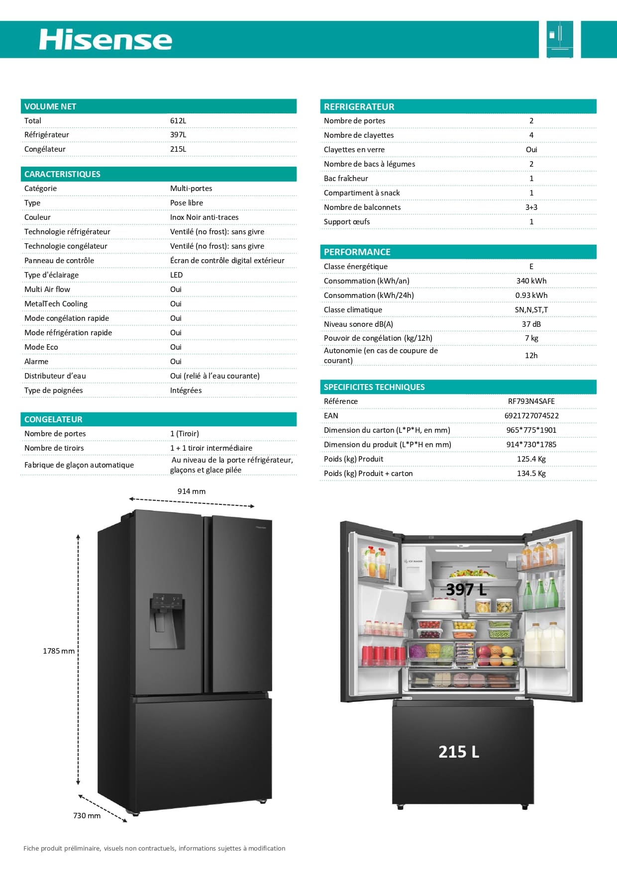Réfrigérateur HISENSE RF793N4SAFE